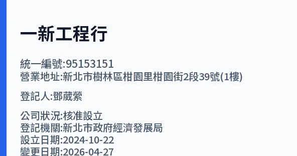 一新工程行的照片-統編 95153151(新北市) 公司登記資料與營業項目詳細圖表