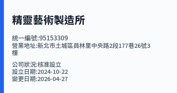 精靈藝術製造所的照片-統編 95153309(新北市) 公司登記資料與營業項目詳細圖表