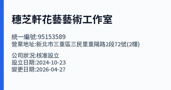 穗芝軒花藝藝術工作室的照片-統編 95153589(新北市) 公司登記資料與營業項目詳細圖表