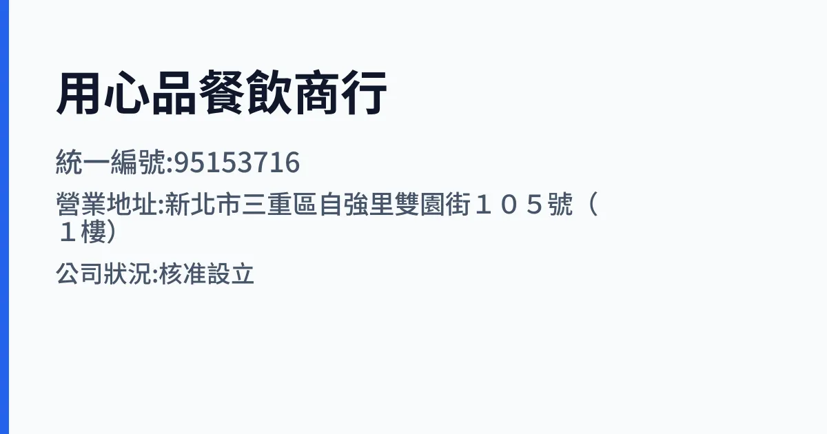 用心品餐飲商行 - 統編 95153716(新北市) 公司登記資料與營業項目詳細圖表