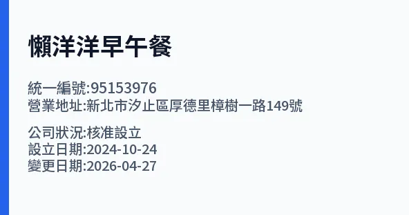 懶洋洋早午餐的照片-統編 95153976(新北市) 公司登記資料與營業項目詳細圖表