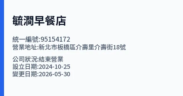 毓澗早餐店的照片-統編 95154172(新北市) 公司登記資料與營業項目詳細圖表