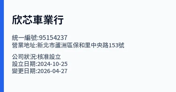 欣芯車業行的照片-統編 95154237(新北市) 公司登記資料與營業項目詳細圖表