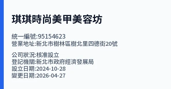 琪琪時尚美甲美容坊的照片-統編 95154623(新北市) 公司登記資料與營業項目詳細圖表