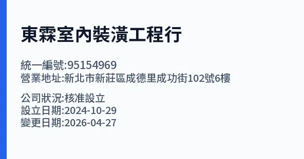 東霖室內裝潢工程行的照片-統編 95154969(新北市) 公司登記資料與營業項目詳細圖表