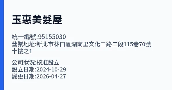 玉惠美髮屋的照片-統編 95155030(新北市) 公司登記資料與營業項目詳細圖表