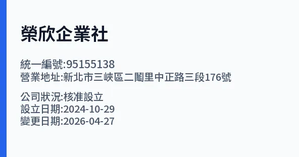 榮欣企業社的照片-統編 95155138(新北市) 公司登記資料與營業項目詳細圖表