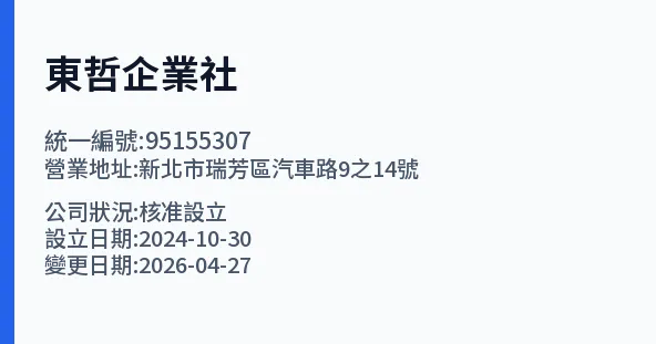 東哲企業社的照片-統編 95155307(新北市) 公司登記資料與營業項目詳細圖表