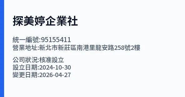 探美婷企業社的照片-統編 95155411(新北市) 公司登記資料與營業項目詳細圖表