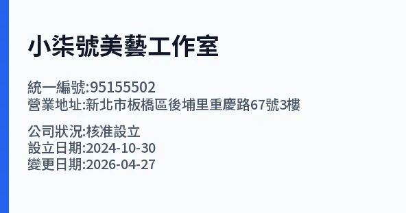小柒號美藝工作室的照片-統編 95155502(新北市) 公司登記資料與營業項目詳細圖表