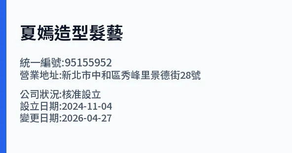 夏嫣造型髮藝的照片-統編 95155952(新北市) 公司登記資料與營業項目詳細圖表
