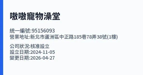 嗷嗷寵物澡堂的照片-統編 95156093(新北市) 公司登記資料與營業項目詳細圖表