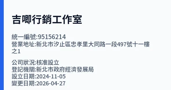 吉唧行銷工作室的照片-統編 95156214(新北市) 公司登記資料與營業項目詳細圖表