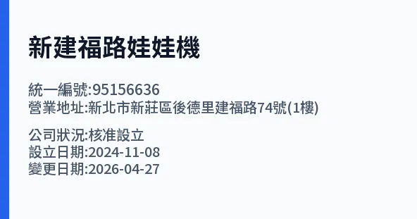 新建福路娃娃機的照片-統編 95156636(新北市) 公司登記資料與營業項目詳細圖表