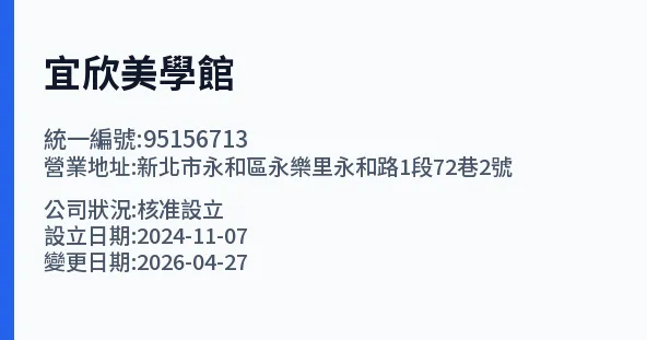 宜欣美學館的照片-統編 95156713(新北市) 公司登記資料與營業項目詳細圖表