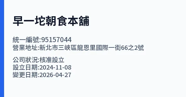 早一坨朝食本舖的照片-統編 95157044(新北市) 公司登記資料與營業項目詳細圖表