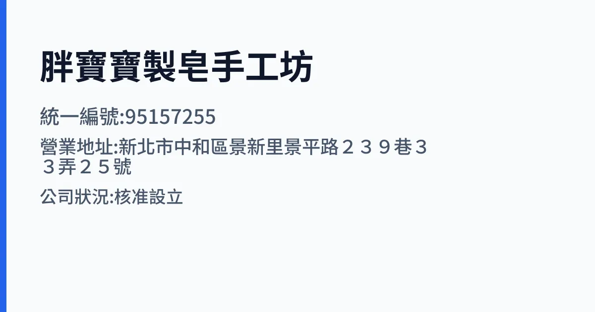 胖寶寶製皂手工坊 - 統編 95157255(新北市) 公司登記資料與營業項目詳細圖表