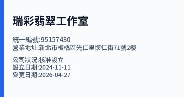 瑞彩翡翠工作室的照片-統編 95157430(新北市) 公司登記資料與營業項目詳細圖表