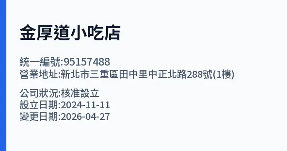 金厚道小吃店的照片-統編 95157488(新北市) 公司登記資料與營業項目詳細圖表