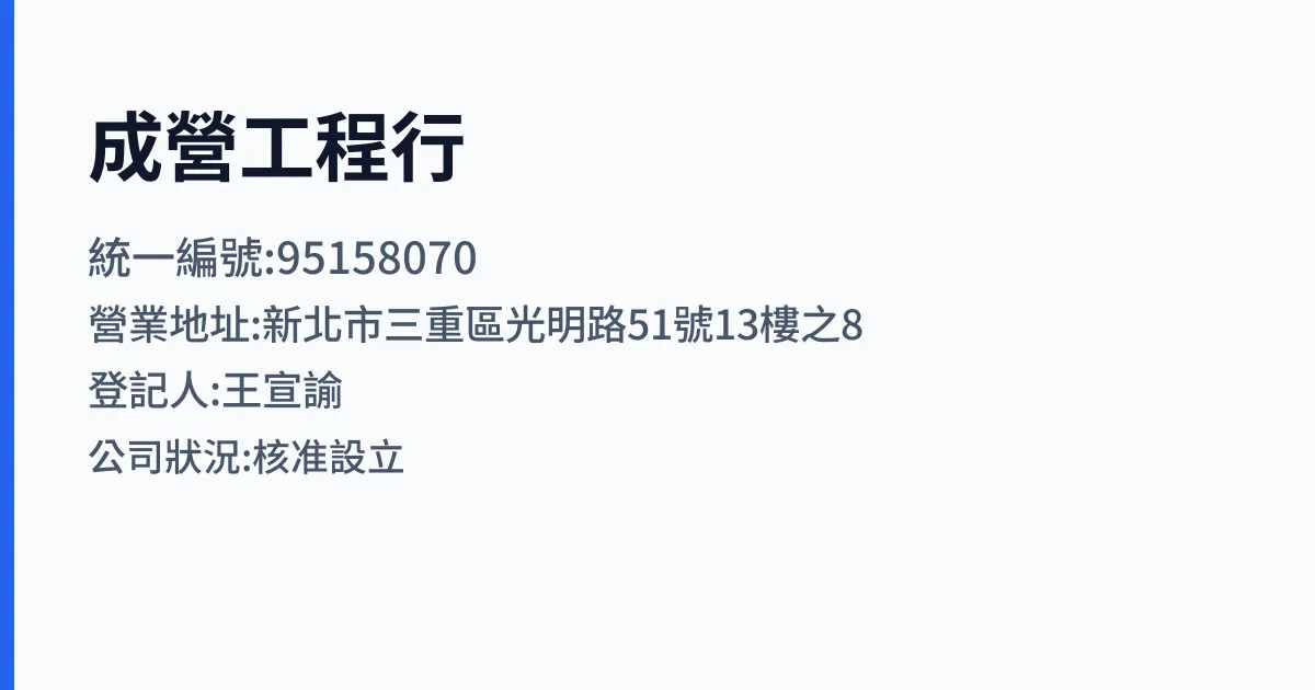 成營工程行 - 統編 95158070(新北市) 公司登記資料與營業項目詳細圖表