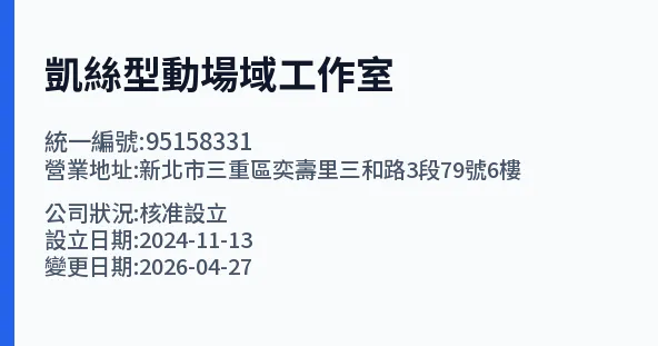 凱絲型動場域工作室的照片-統編 95158331(新北市) 公司登記資料與營業項目詳細圖表