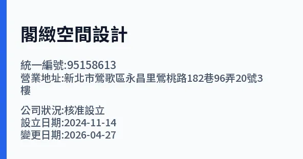 閣緻空間設計的照片-統編 95158613(新北市) 公司登記資料與營業項目詳細圖表