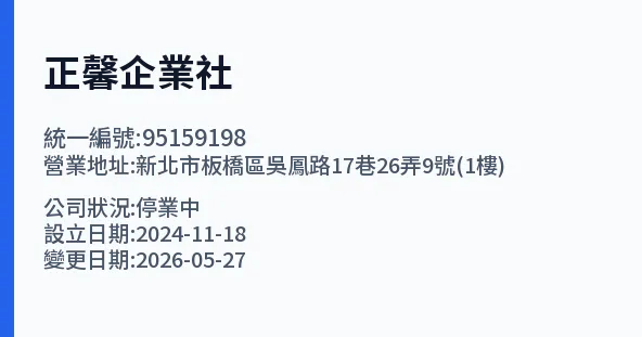 正馨企業社的照片-統編 95159198(新北市) 公司登記資料與營業項目詳細圖表