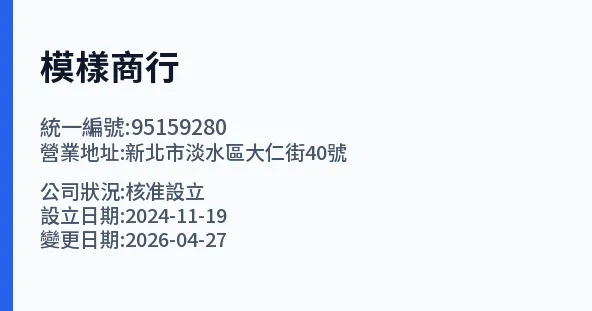 模樣商行的照片-統編 95159280(新北市) 公司登記資料與營業項目詳細圖表