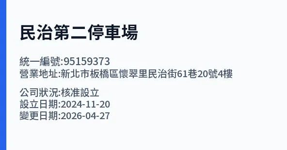 民治第二停車場的照片-統編 95159373(新北市) 公司登記資料與營業項目詳細圖表