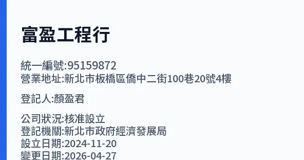 富盈工程行的照片-統編 95159872(新北市) 公司登記資料與營業項目詳細圖表