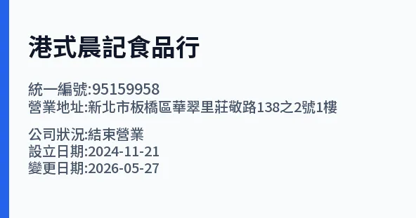 港式晨記食品行的照片-統編 95159958(新北市) 公司登記資料與營業項目詳細圖表