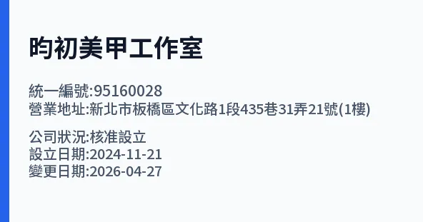 昀初美甲工作室的照片-統編 95160028(新北市) 公司登記資料與營業項目詳細圖表