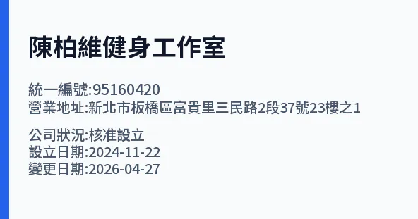 陳柏維健身工作室的照片-統編 95160420(新北市) 公司登記資料與營業項目詳細圖表