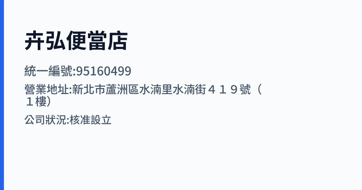 卉弘便當店 - 統編 95160499（新北市） 公司登記資料與營業項目詳細圖表