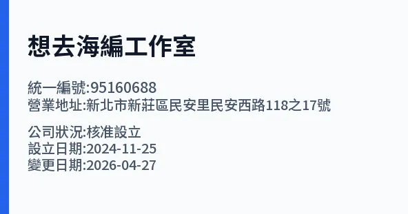 想去海編工作室的照片-統編 95160688(新北市) 公司登記資料與營業項目詳細圖表