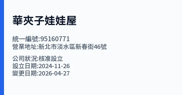 華夾子娃娃屋的照片-統編 95160771(新北市) 公司登記資料與營業項目詳細圖表
