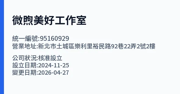 微煦美好工作室的照片-統編 95160929(新北市) 公司登記資料與營業項目詳細圖表