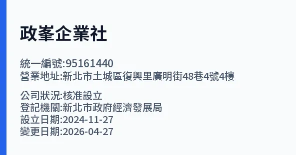 政峯企業社的照片-統編 95161440(新北市) 公司登記資料與營業項目詳細圖表