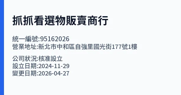 抓抓看選物販賣商行的照片-統編 95162026(新北市) 公司登記資料與營業項目詳細圖表