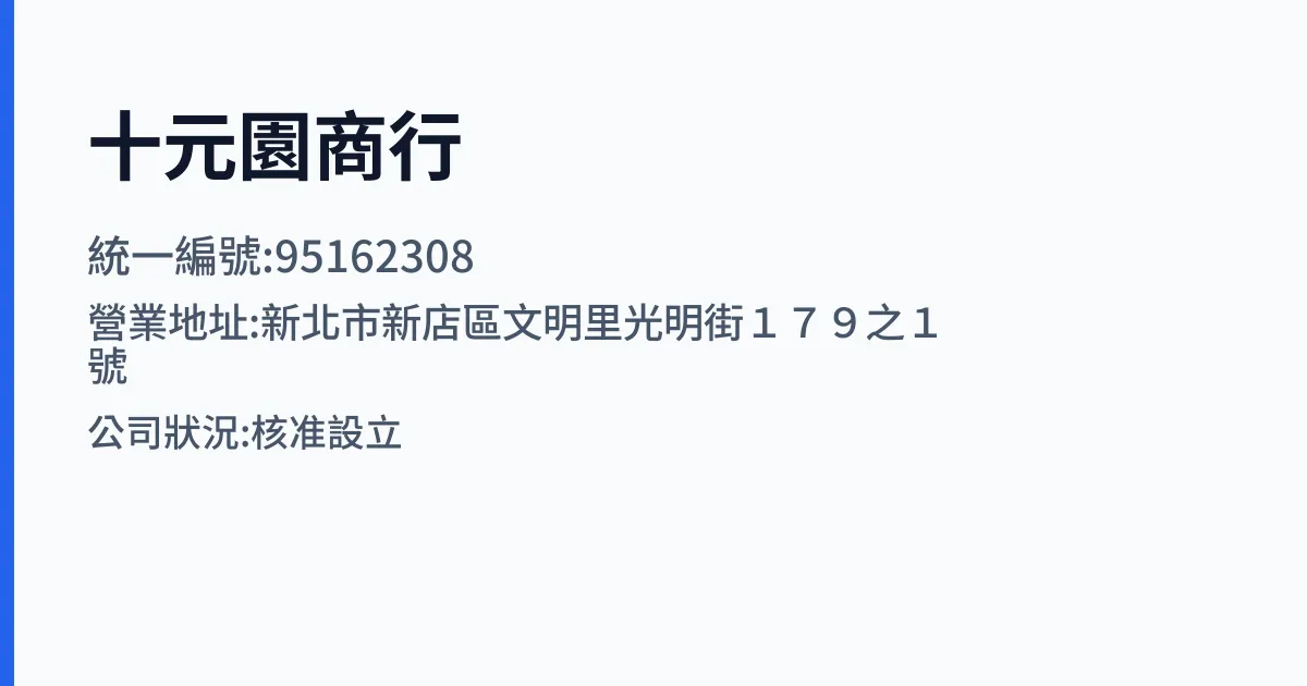十元園商行 - 統編 95162308(新北市) 公司登記資料與營業項目詳細圖表