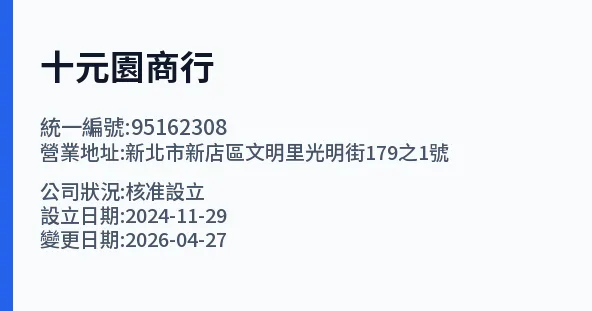十元園商行的照片-統編 95162308(新北市) 公司登記資料與營業項目詳細圖表