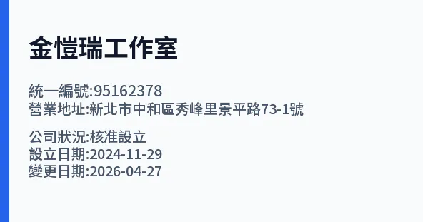 金愷瑞工作室的照片-統編 95162378(新北市) 公司登記資料與營業項目詳細圖表