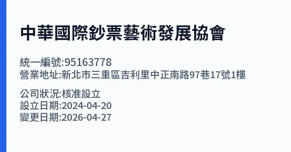 中華國際鈔票藝術發展協會的照片-統編 95163778(新北市) 公司登記資料與營業項目詳細圖表