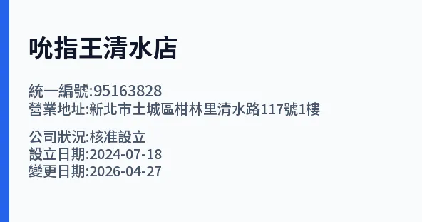 吮指王清水店的照片-統編 95163828(新北市) 公司登記資料與營業項目詳細圖表