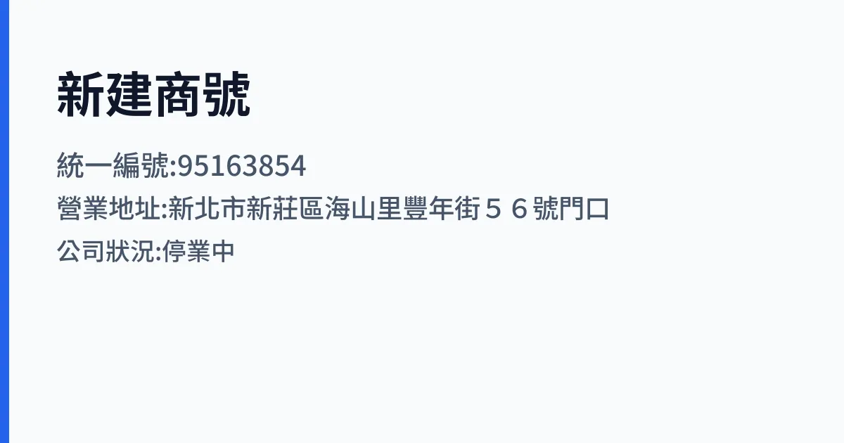 新建商號 - 統編 95163854(新北市) 公司登記資料與營業項目詳細圖表