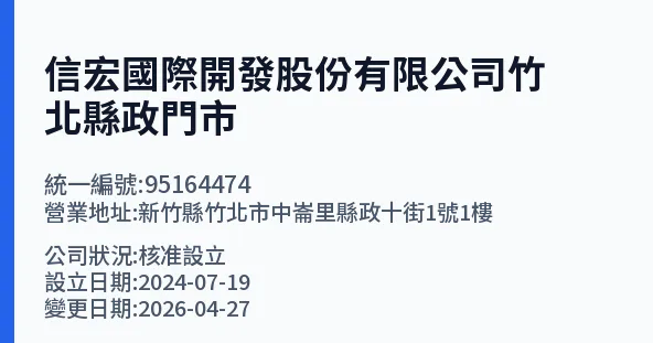 信宏國際開發股份有限公司竹北縣政門市的照片-統編 95164474(新竹縣) 公司登記資料與營業項目詳細圖表
