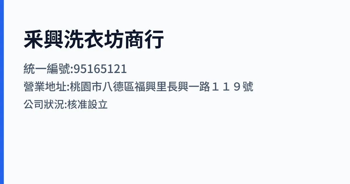 釆興洗衣坊商行 - 統編 95165121(桃園市) 公司登記資料與營業項目詳細圖表
