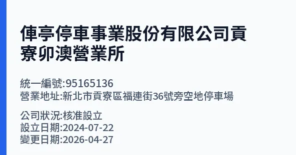 俥亭停車事業股份有限公司貢寮卯澳營業所的照片-統編 95165136(新北市) 公司登記資料與營業項目詳細圖表