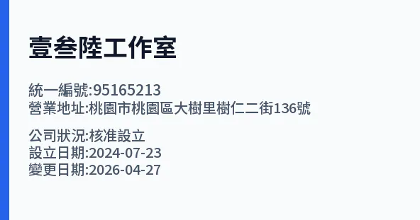 壹叁陸工作室的照片-統編 95165213(桃園市) 公司登記資料與營業項目詳細圖表