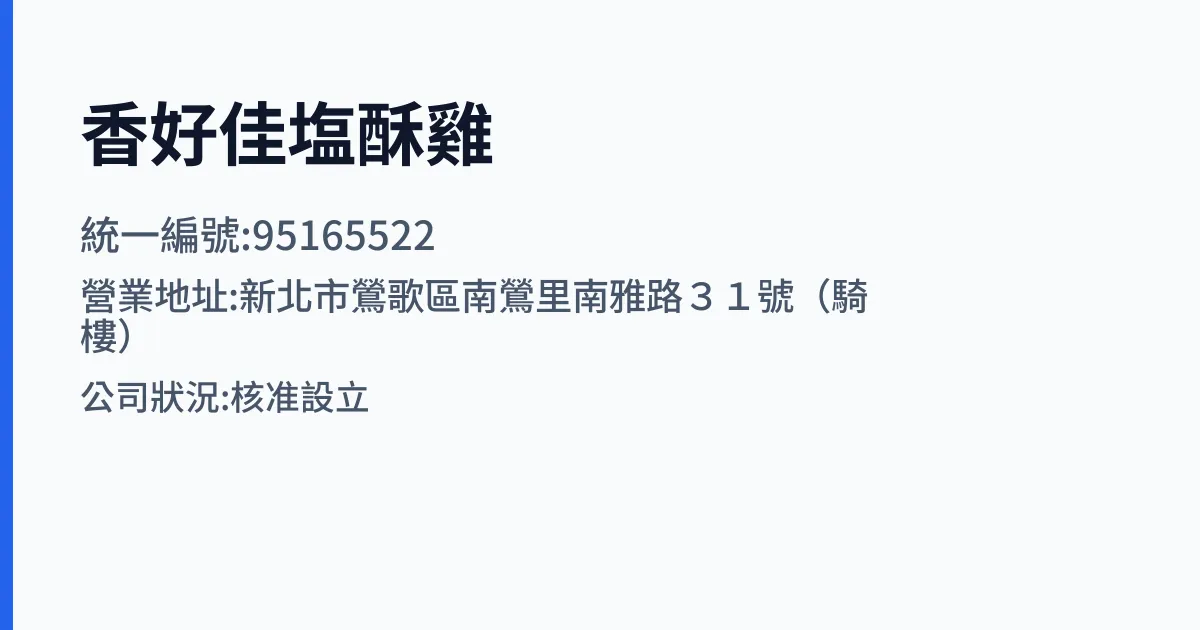 香好佳塩酥雞 - 統編 95165522(新北市) 公司登記資料與營業項目詳細圖表